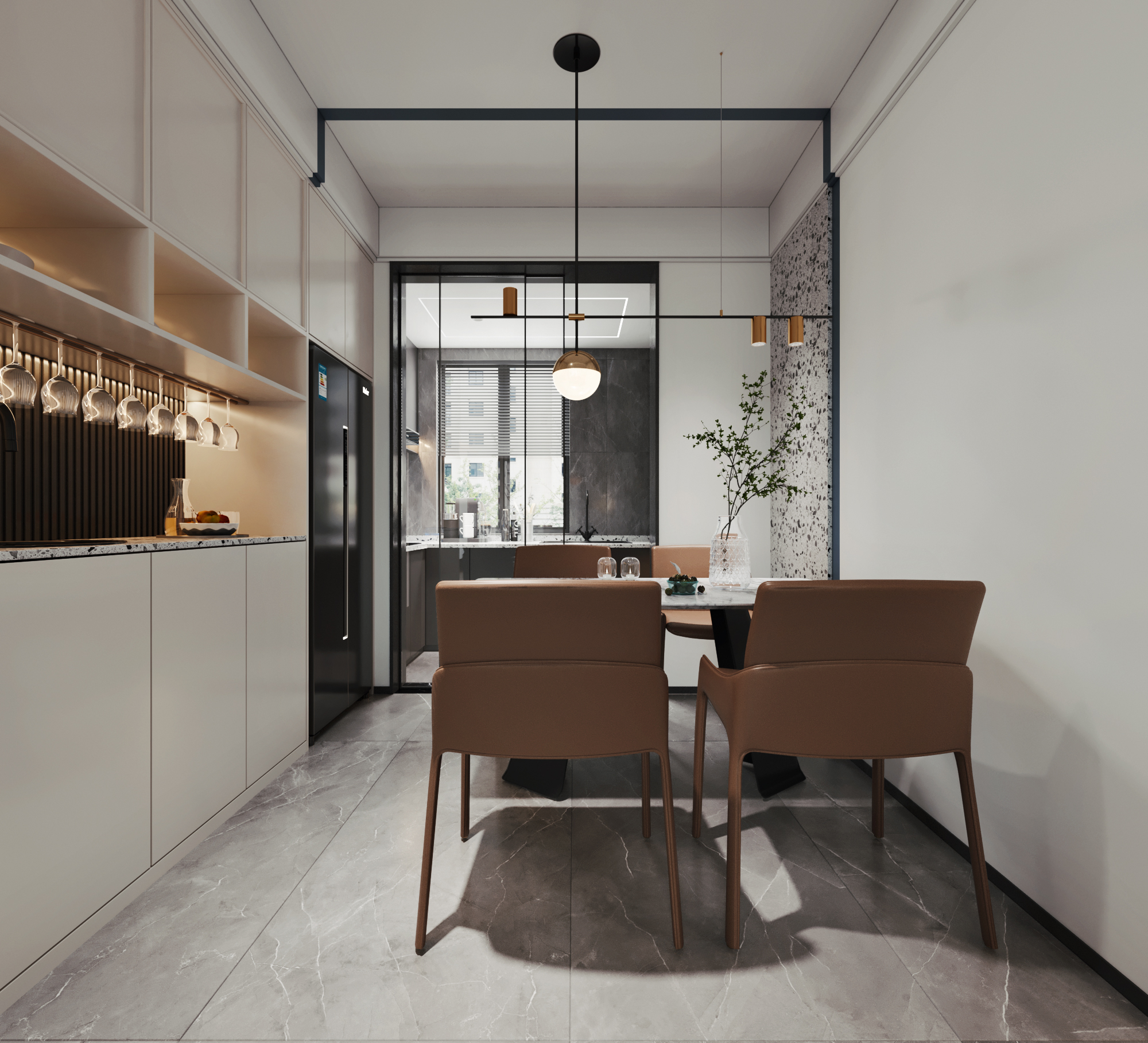 现代客餐厅厨房-室内设计-拓者设计吧