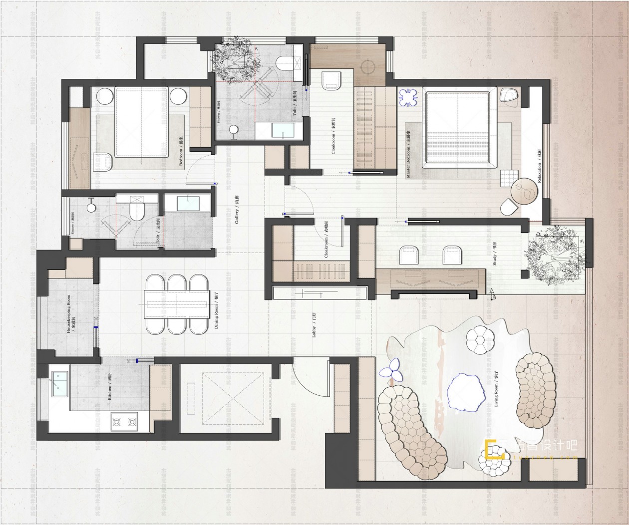 160㎡户型【5稿方案】CAD+PSD 神无月！-室内设计-拓者设计吧